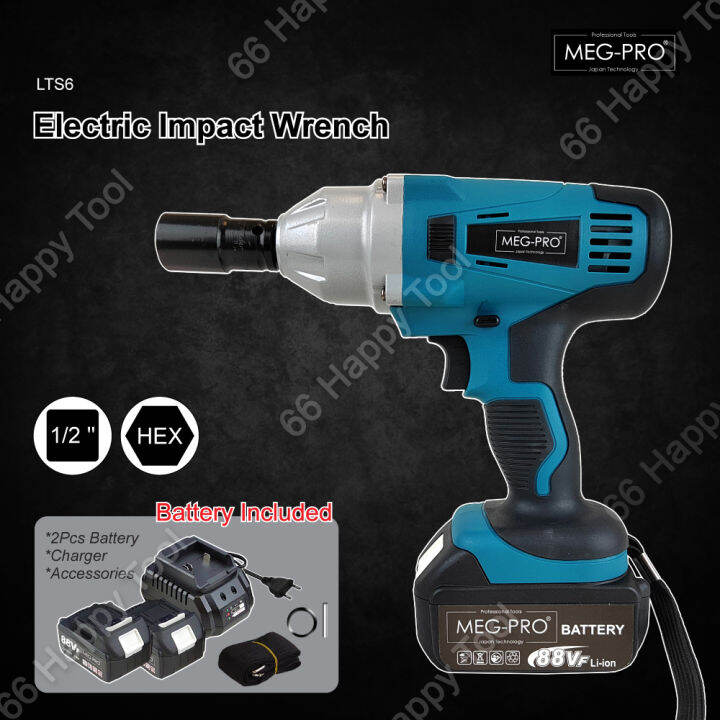 MEG-PRO 600NM Cordless Electric Impact Wrench 1/2 Inch LTS6 Heavy Duty ...