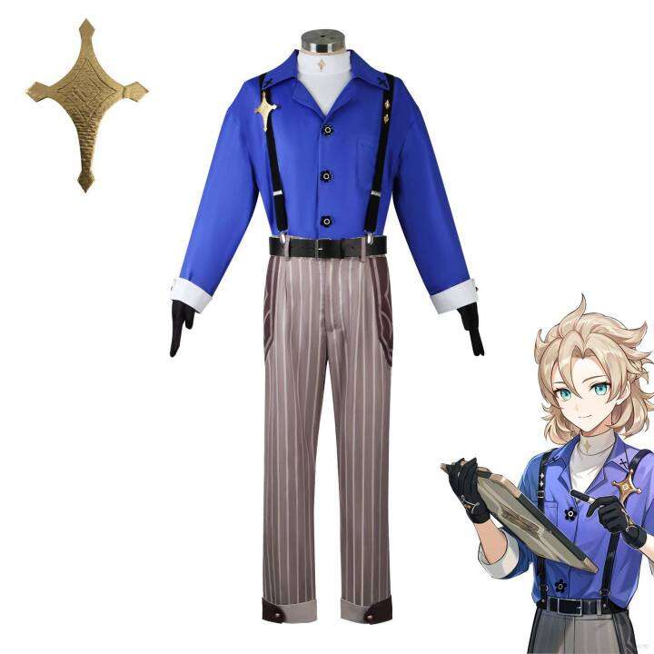 Genshin Impact Albedo Cosplay Costume Shirt Pants Braces Gloves Anime ...