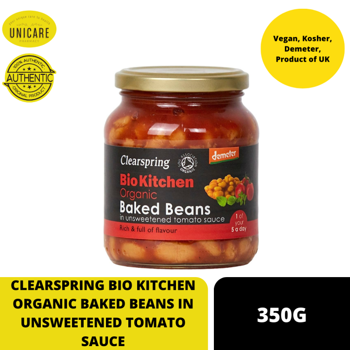 CLEARSPRING BIO KITCHEN ORGANIC BAKED BEANS IN UNSWEETENED TOMATO SAUCE 350G. Vegan, Kosher ...