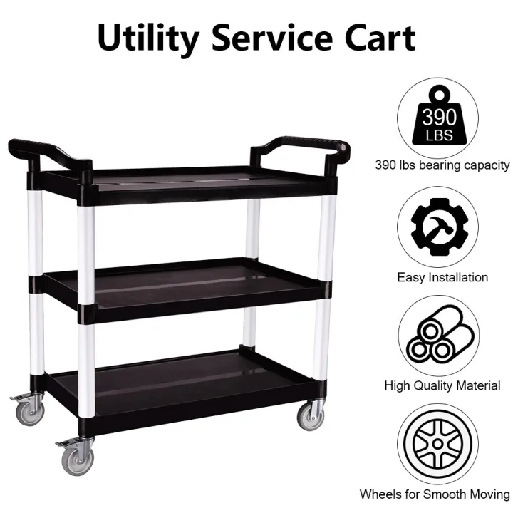 Heavy Duty 3-Shelf Rolling Service/utility/Push Cart, 390ปอนด์ความจุสี ...