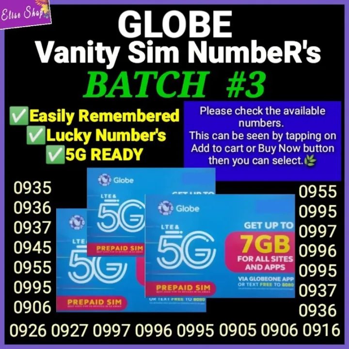 BATCH 3 GLOBE 5G VANITY SIM SPECIAL SIMCARD NUMBER EASILY REMEMBERED ...