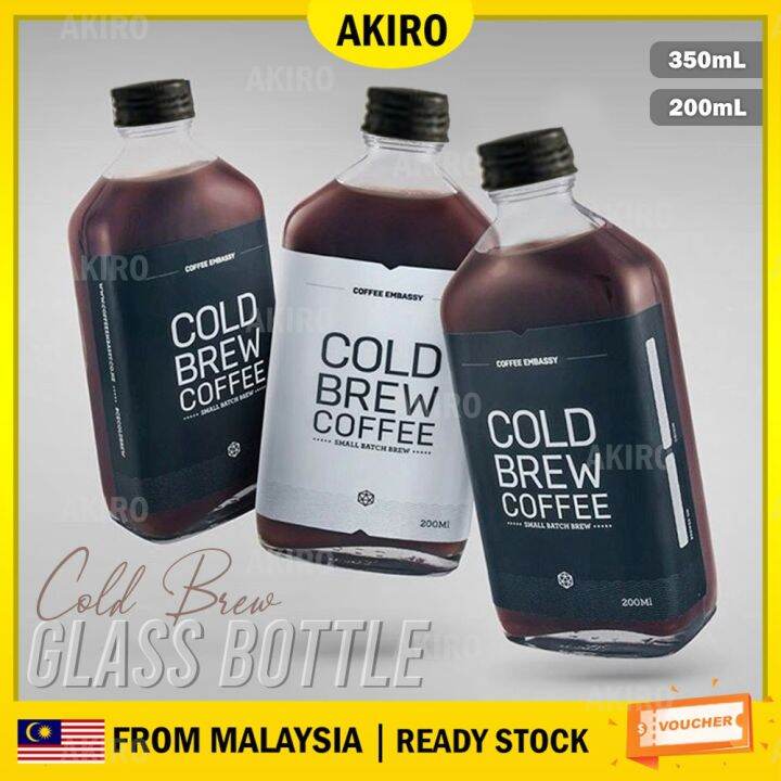 AKIRO MALAYSIA 200&350mL Cold Brew Coffee Flat Clear Glass Bottle With ...
