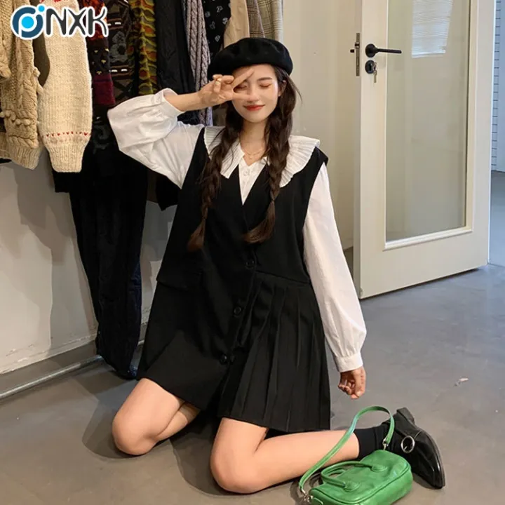 Ruo Bei Xuan ชุดสูทสไตล์ฝรั่งเศสย้อนยุคเสื้อหวานและคอวีจีบกระโปรงสอง ...