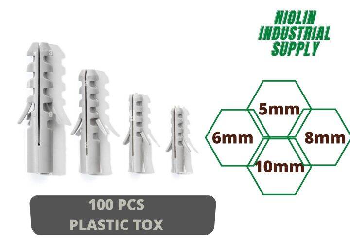 100 pcs Heavy Duty Plastic Tox Wall Plugs Per Box ( #5, #6, #8, #10 ...