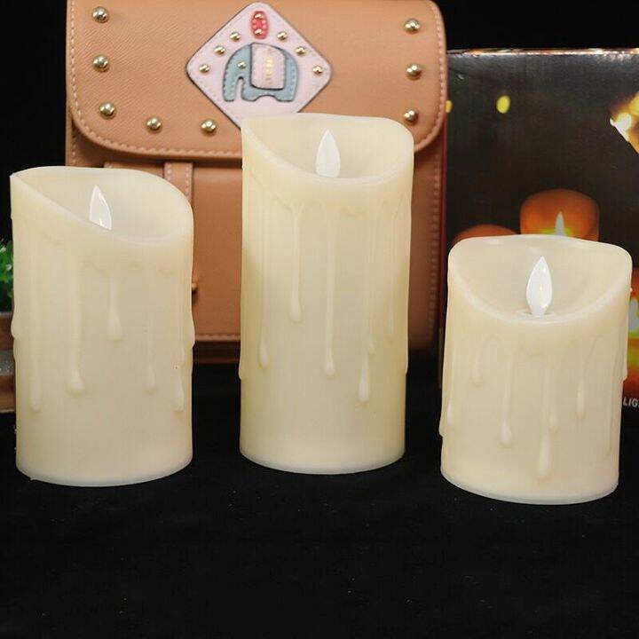 Flowing wax Lifelike LED Swing Candle Romantic Cylindrical Flickering ...