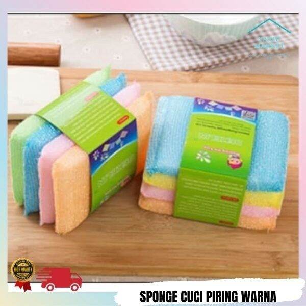 Spon Busa Cuci Piring Set Isi 4pc Colourful Sponge Sabut Panci | Lazada ...