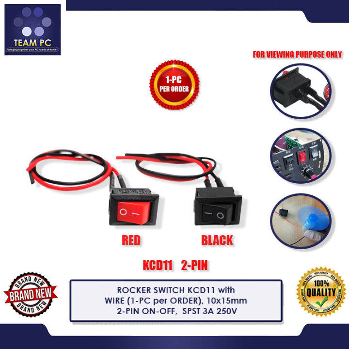 ROCKER SWITCH KCD11 with WIRE (1-PC per ORDER), 10x15mm 2-PIN SNAP-IN ...