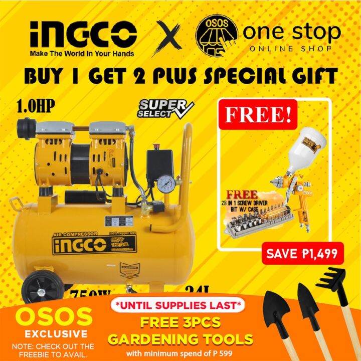 Original Brand of Ingco Super Select 750W 1.0HP/24L OIL-FREE Air ...