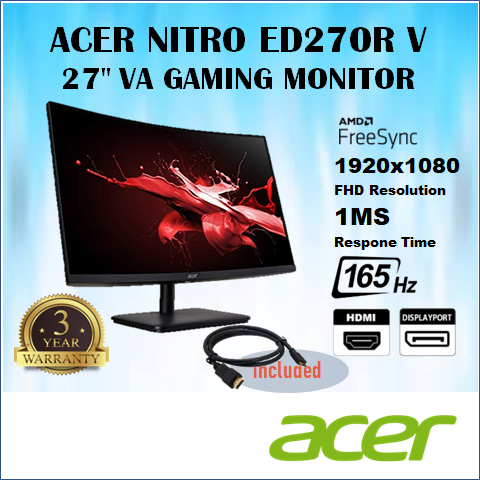 ACER NITRO ED270R Vbiipx 27" FHD VA GAMING MONITOR ( 1920x1080 , 165Hz ...