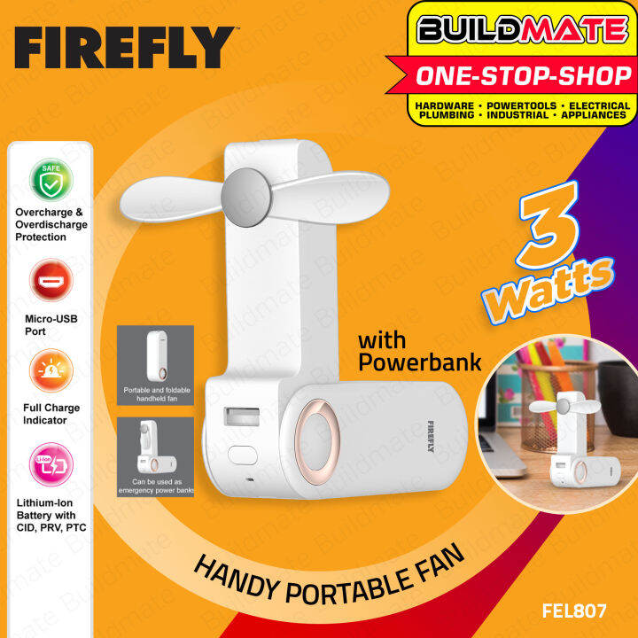 BUILDMATE Firefly Handy Foldable Fan with Power Bank Handy Portable Fan ...