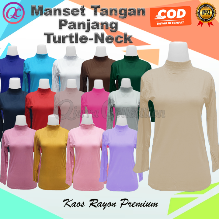 Baju Manset Lengan Panjang Wanita Kerah Shanghai Leher Turtle Neck ...