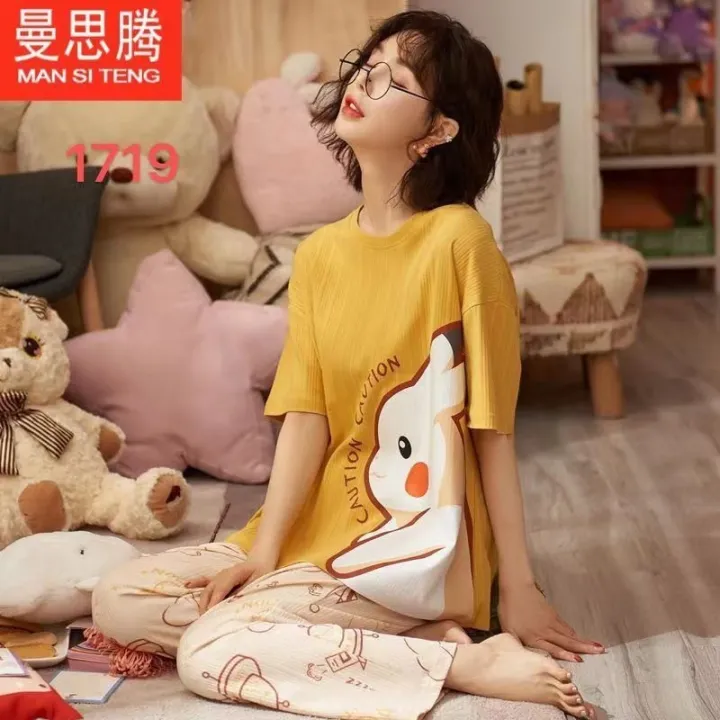 Terno Pajama ootd cartoons Design Pantulog #sleepwear | Lazada PH