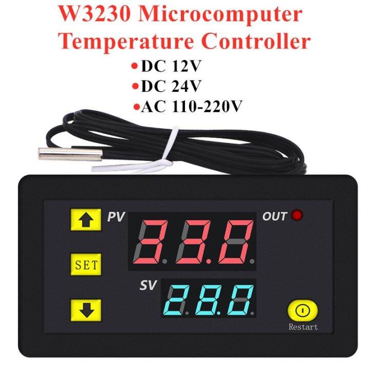 W3230 12V 24V AC110-220V Digital Temperature Control LED Display Waterproof Thermostat With Heat ...
