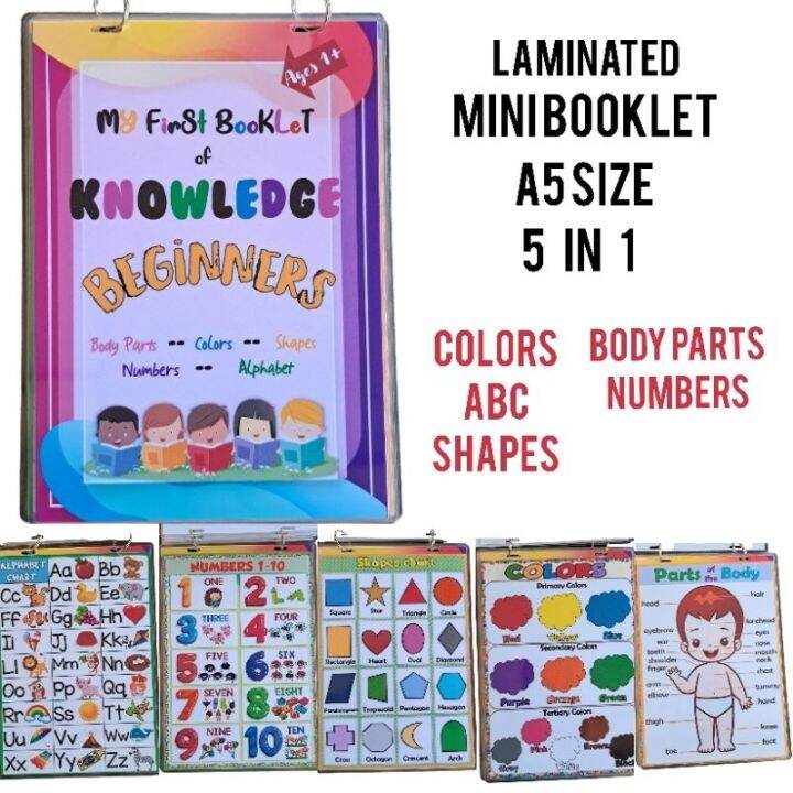 5 Laminated Charts Mini Booklet bundle Abc, Numbers, Colors, Shapes ...