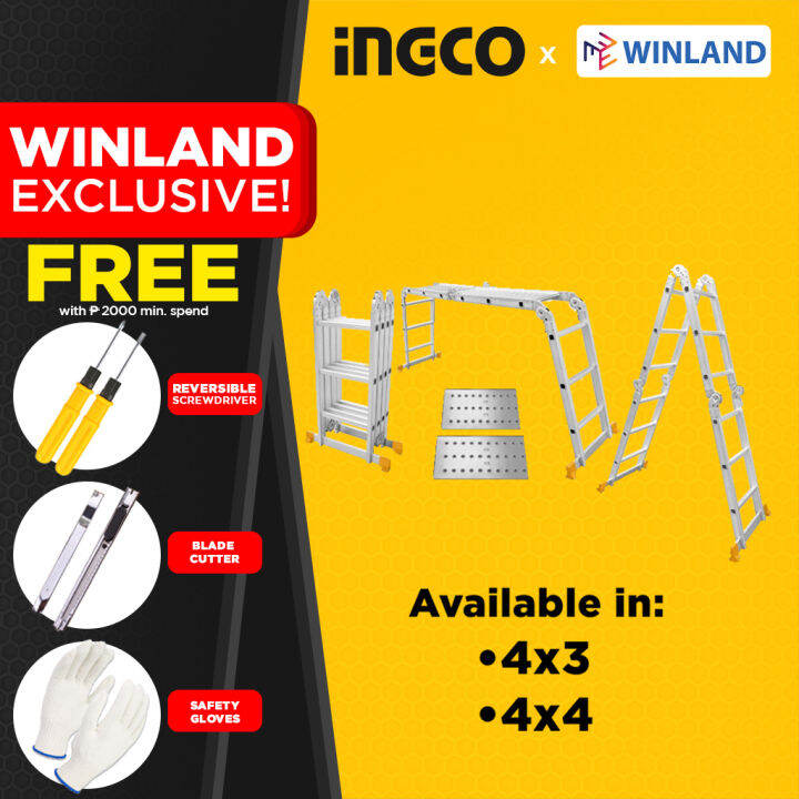 INGCO by Winland Multi-Purpose Aluminum Ladder 4x3 / 4x4 STEPS ...