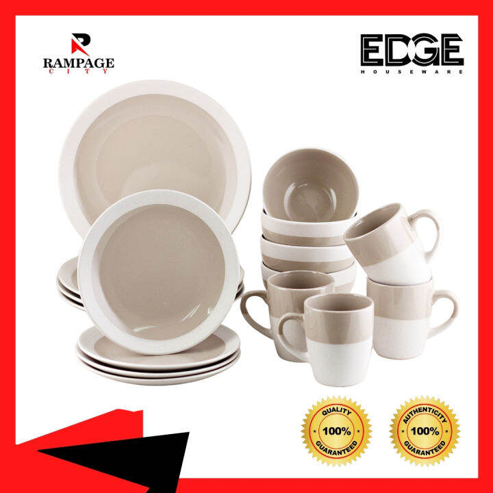 Edge Dinnerware set of 16 Stoneware /Matte Glaze, Plate, Bowls, Mugs ...