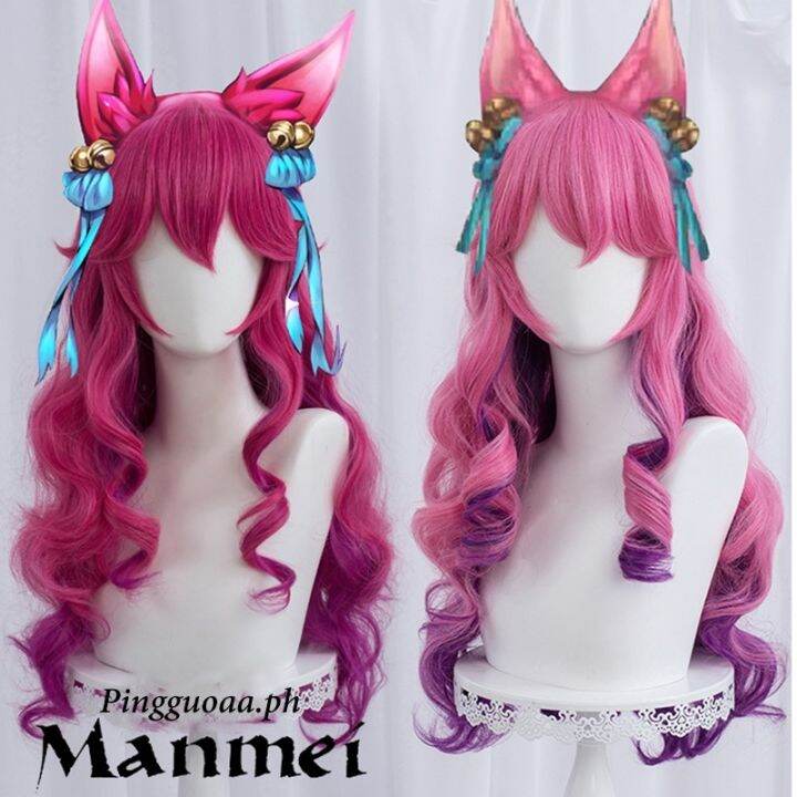 K💕WIG Spirit Blossom Ahri Cosplay Wig 70cm LOL Women Anime Heat ...