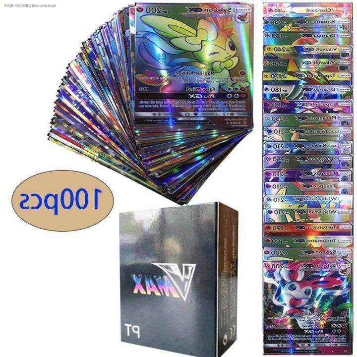 100PCS/Box Pokemon Cards Metal Gold Vmax GX Energy Card Charizard Rare Collection Battle Trainer ...
