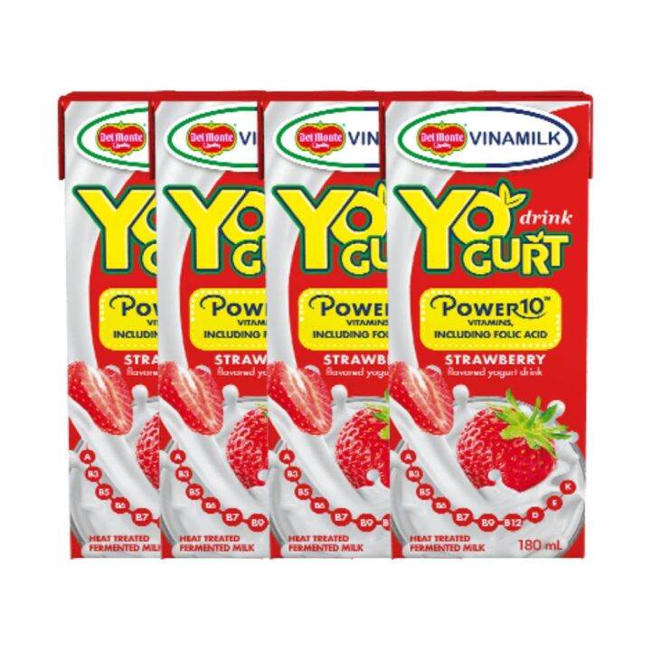 Del Monte Vinamilk YoGurt Strawberry Drinkable Yogurt 180ml - Pack of 4 ...