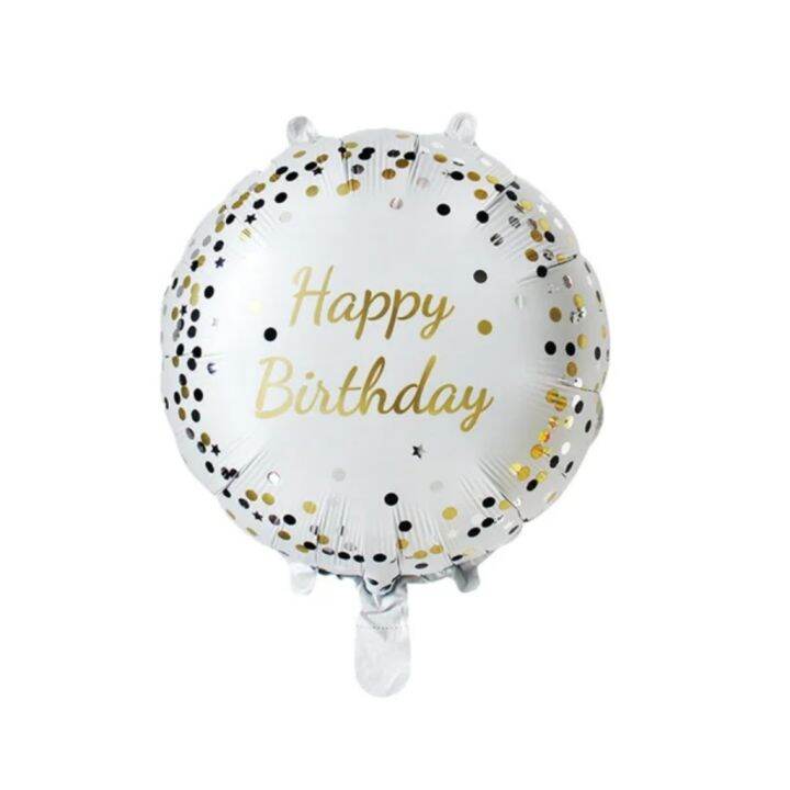 Balon Foil Bulat HBD Happy Birthday Polka Silver Black Gold Size 45 cm ...