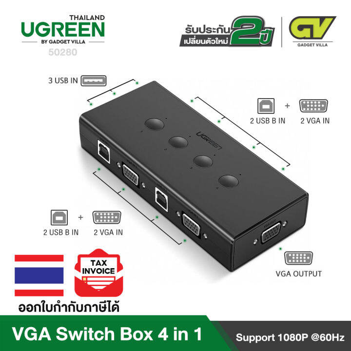 UGREEN รุ่น 50280 USB KVM Switch Box 4 in 1 Out VGA Switch 1080P ...