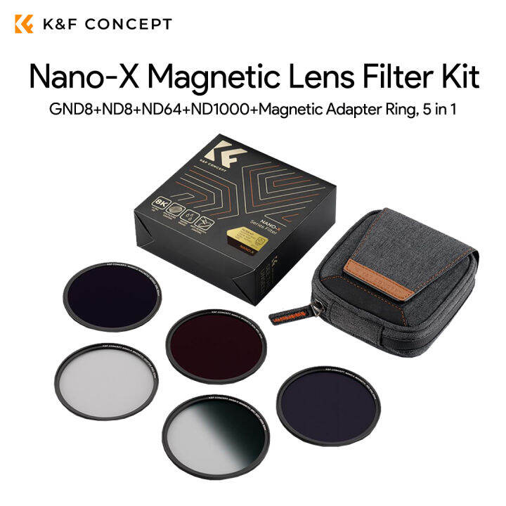 K&F 49-82mm Nano-X Magnetic Lens Filter Kit GND8+ND8+ND64+ND1000+Magnetic Adapter Ring, 5 in 1 ...