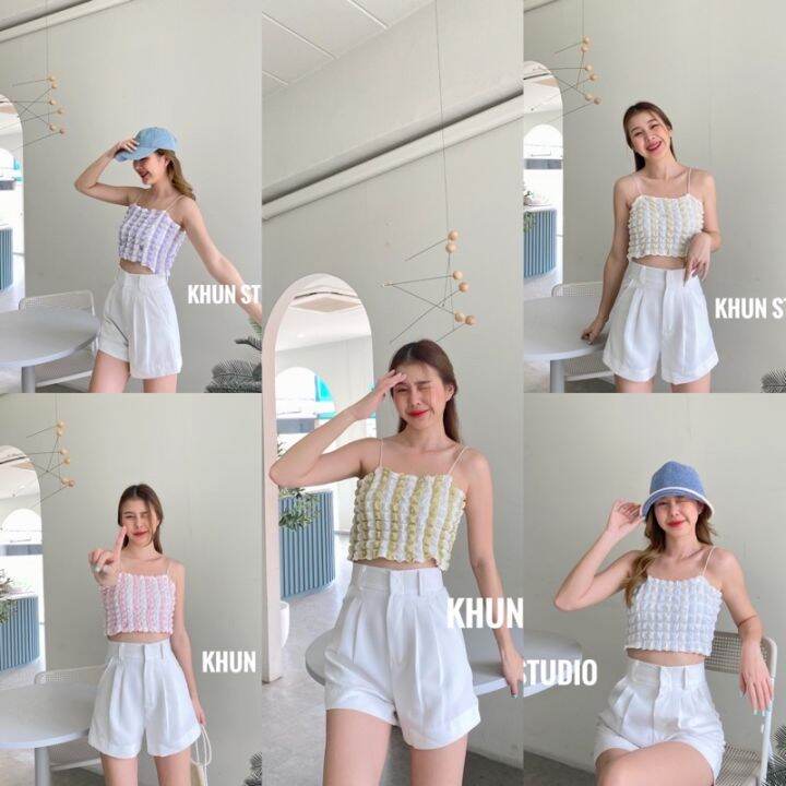 เสื้อสายเดี่ยวทูโทนผ้าแมงกะพรุน Khun S.🧺สีน่ารักมาก💕 | Lazada.co.th