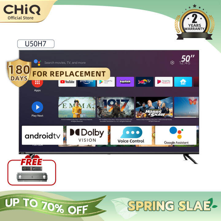 CHiQ U50H7 50 Inch (126cm) LED Frameless Smart TV 4K UHD Android 9.0-Voice control Dolby Vision ...