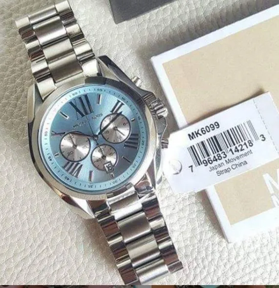 Michael Kors Blue Dial Bradshaw Chronograph Stainless Steel Women's ...