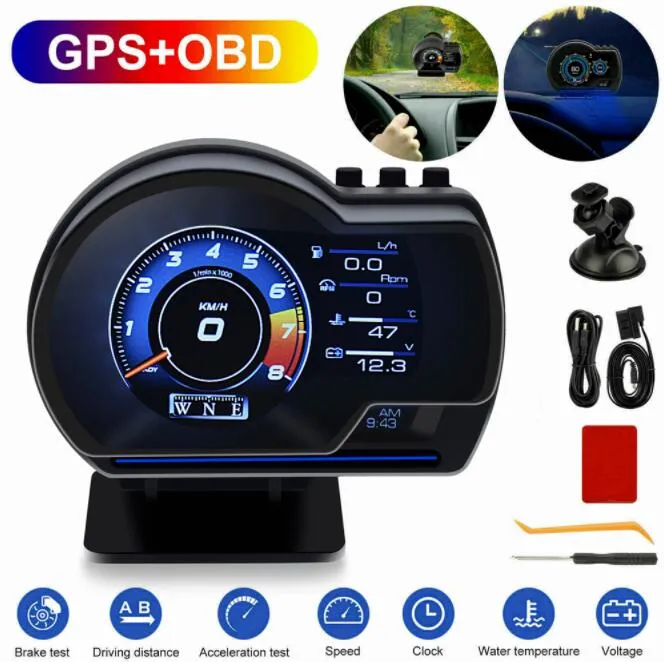 obd2 smart gauge Head Up Display OBD2+G-P-S Dual System Gauge Smart Car ...