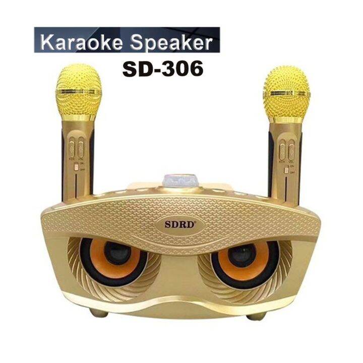 SDRD SD-306 Plus Wireless Bluetooth Dual Microphone Karaoke Portable 3D Stereo Speaker mic ...