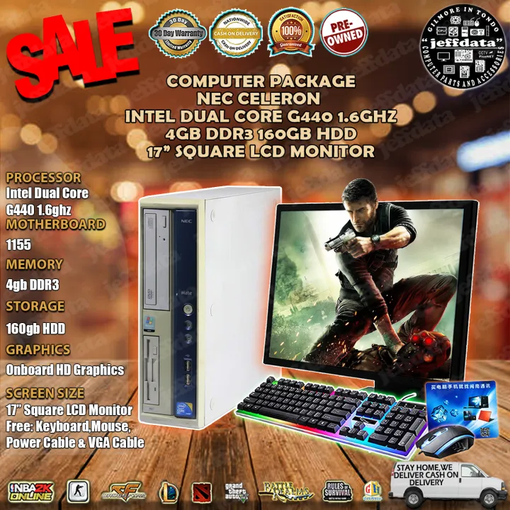 Computer Set Celeron Dualcore G440 4gb ddr3 160gb hdd Nec slim cpu 17 ...