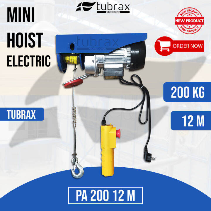 TUBRAX Mini Hoist Electric JAPAN PA200 12 Meter 200 kg Wire Rope Alat Derek Elektrik Takel ...