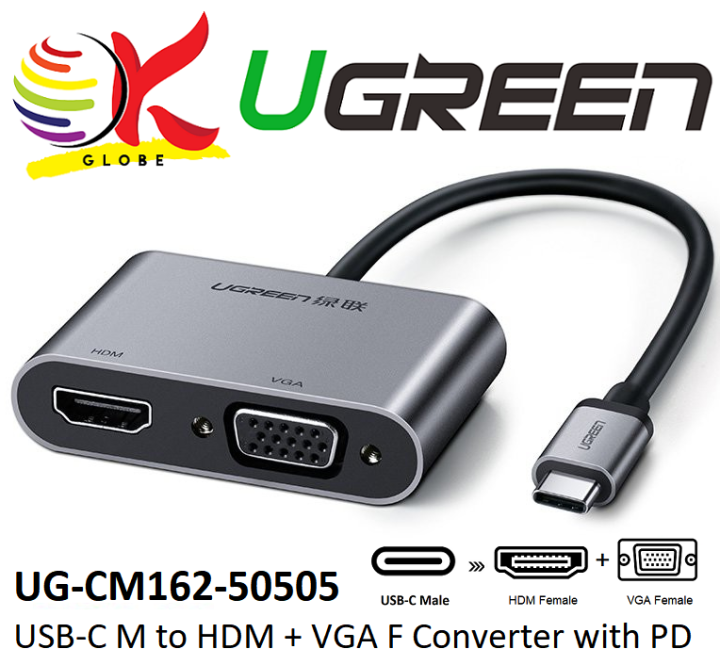 UGREEN TYPE-C USB C MALE TO HDM HD + VGA FEMALE CABLE CONVERTER ADAPTER ...