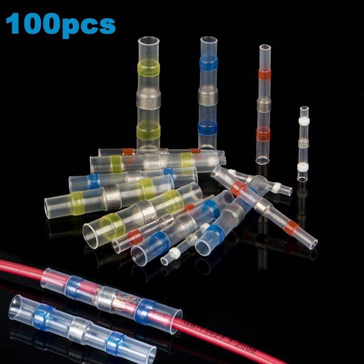 10/100PCS Heat Shrink Terminals Soldering Tube Weld Sleeve Waterproof Wire Connector Butt Crimp ...