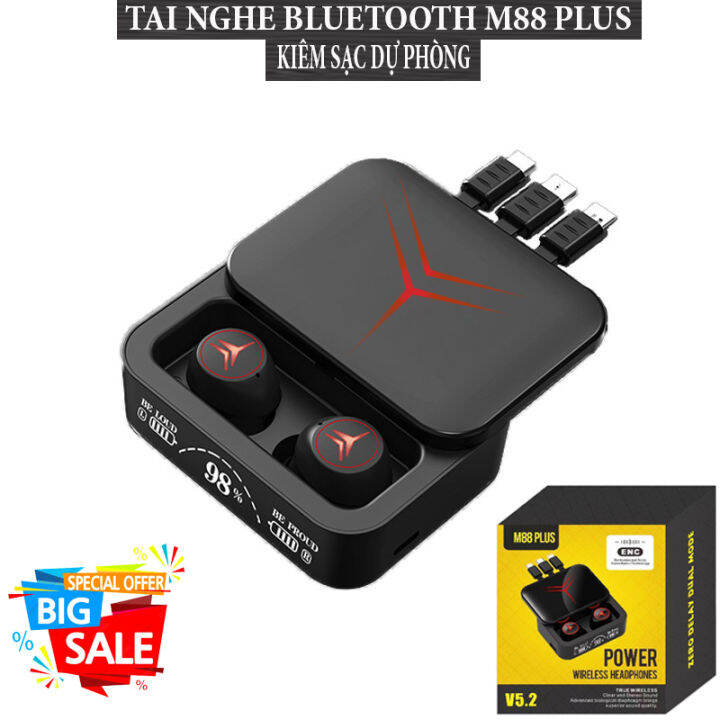 [ MẪU MỚI 2023 ] Tai nghe bluetooth kiêm sạc dự phòng M88 Plus, tai ...
