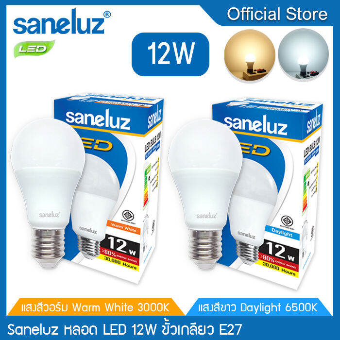 Saneluz 10 แถม 5 หลอดไฟ LED Bulb 12W แสงสีขาว Daylight 6500K แสงสีวอร์ม ...