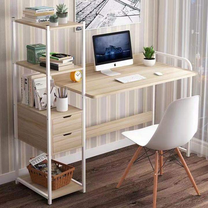 Wooden combined computer desk study table office table with bookshelf ...
