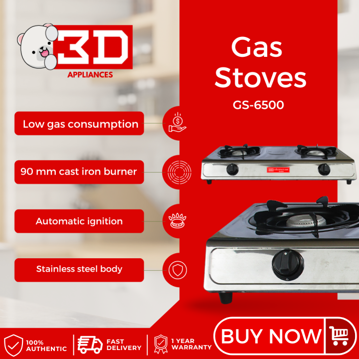 3D GS-6500 Double Stainless Burner Gas Stove | Lazada PH