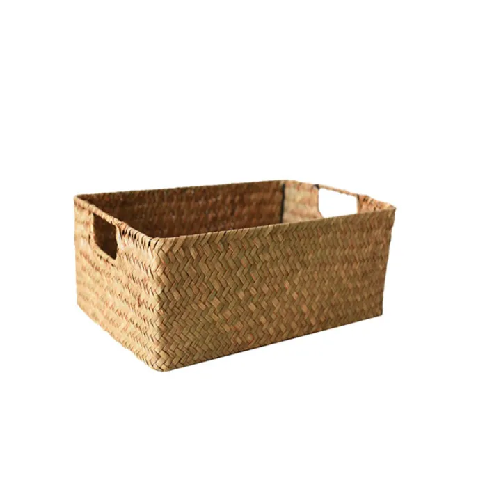 Hand-Woven Rectangular Rattan Wicker Storage Basket Fruit Tea Snack ...