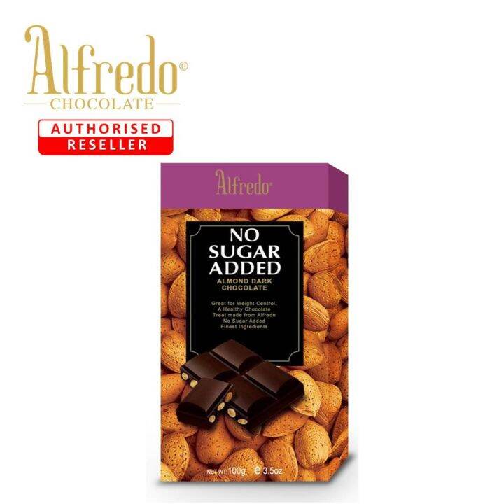 Alfredo Sugar Free Bar Almond Dark Chocolate 100g (No Sugar Added) | Lazada