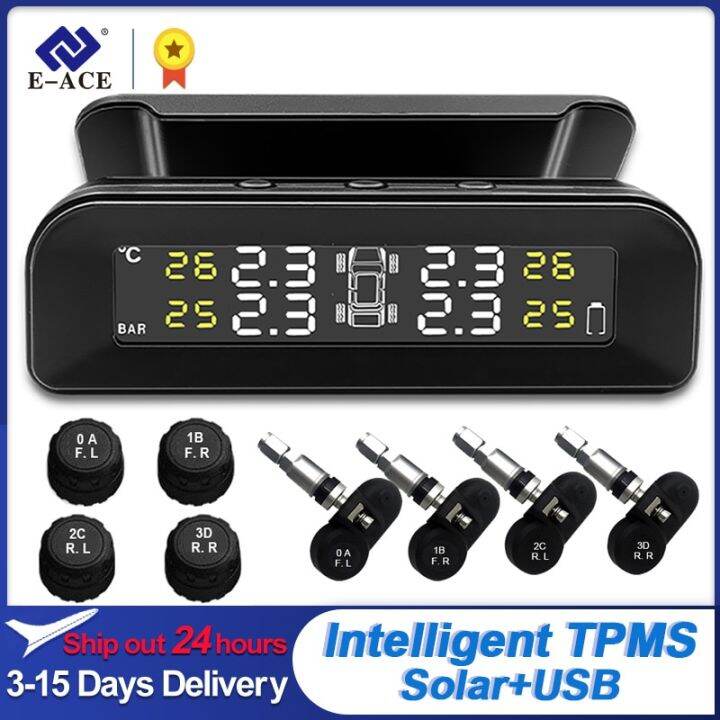 E-ACE TPMS Car Tire Pressure Alarm Monitor System Display Intelligent Temperature Warning with 4 ...