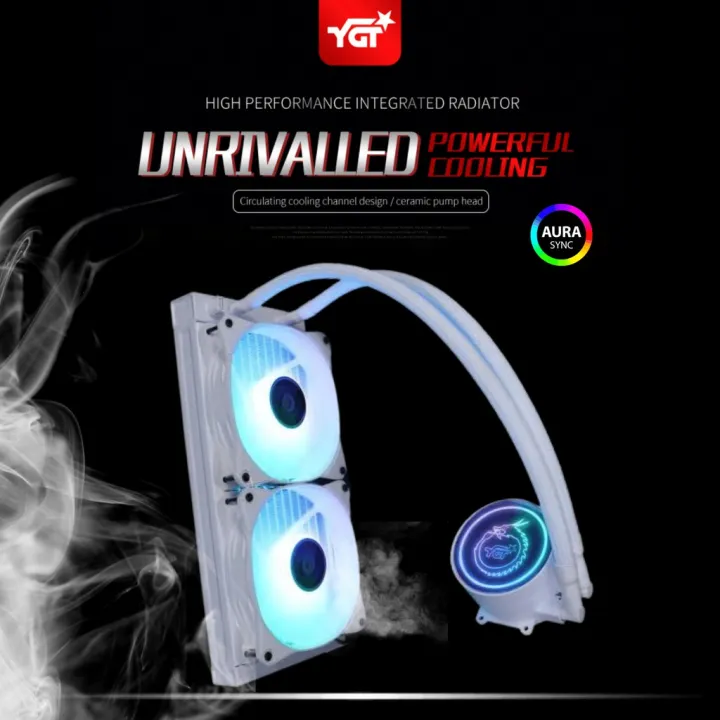YGT DF-240 WHITE CPU Liquid Cooler All-in-one Liquid CPU Cooler with 5v 3PIN Aura Sync RGB ...