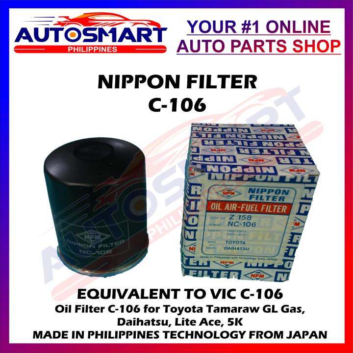 Nippon NC-106 Oil Filter Vic C-106 for Toyota Tamaraw GL Gas, Lite Ace ...