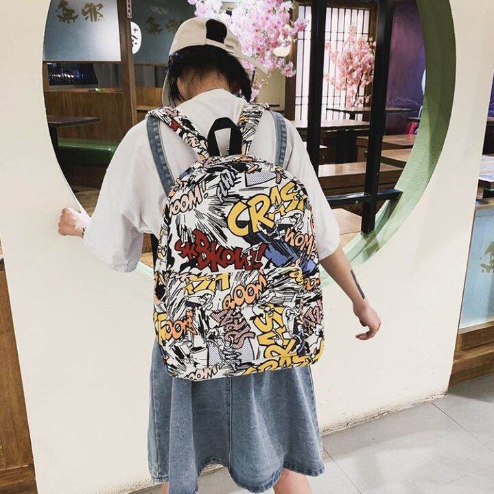 Su112 กระเป๋าเป้แฟชั่นเกาหลีใหม่พิมพ์สบาย ๆ กระเป๋าเป้สะพายหลังถนน ...