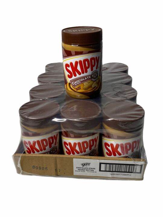 SKIPPY เนยถั่ว PEANUT CHOCOLATE STRIPE สีน้ำตาล รส ซ็อกโกแลต 530g 1ถาด ...