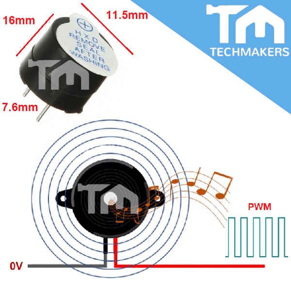 Mini Piezo Buzzer 3-5VDC PWM Generate Different Tone and Effect Music ...