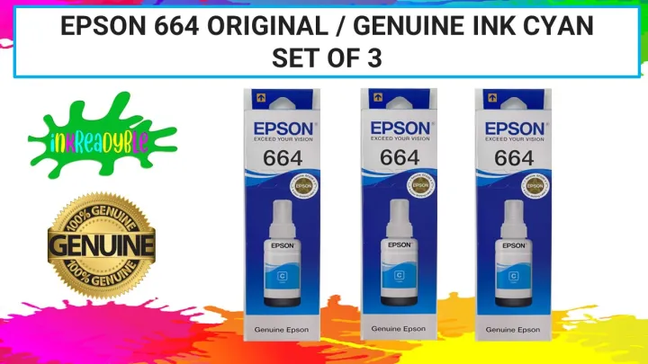 EPSON 664 Cyan Genuine Ink Bottle (T664200) (SET OF 3) | Lazada PH