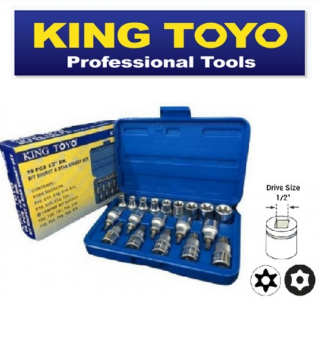 King Toyo 19pcs 1/2" DR. Torx Bit Socket & E-Torx Socket Set , socket ...