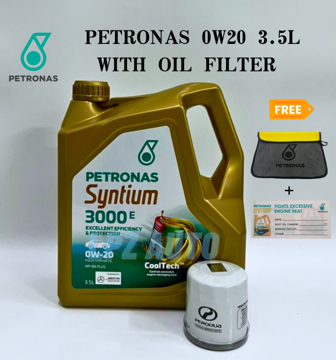 PETRONAS Syntium 3000 E 0W-20 Fully Synthetic Engine Oil API SN+ (3.5L) WITH OIL FILTER AND FREE ...